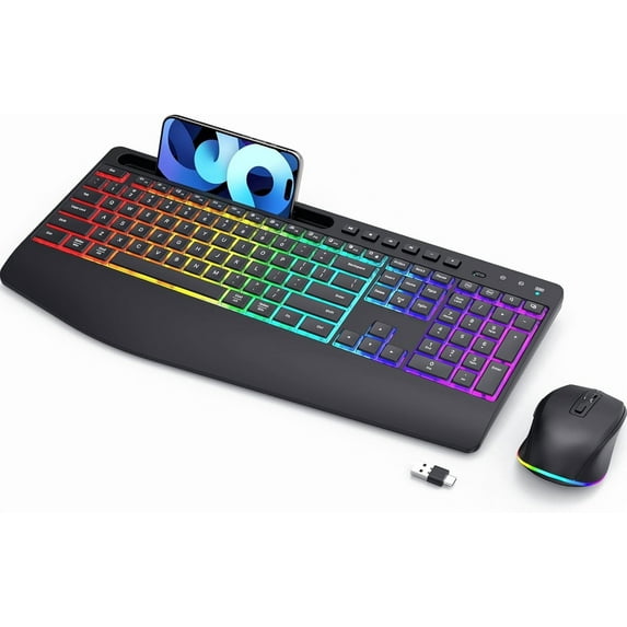 Wireless Keyboard and Mouse Combo - Dual System RGB Backlit Mouse and ...