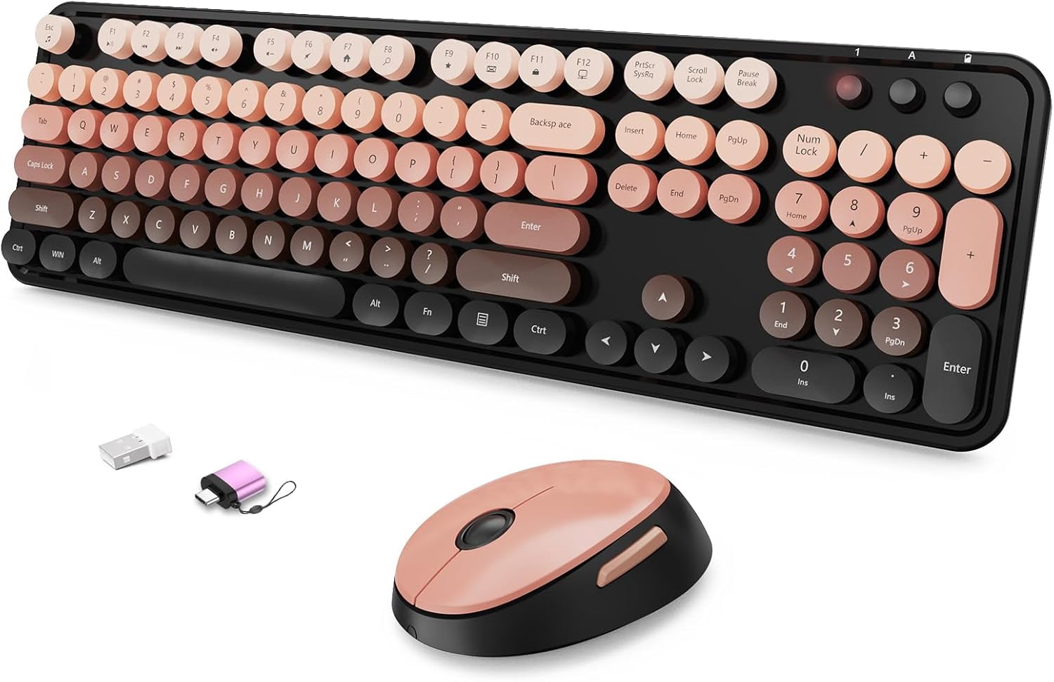 Wireless Keyboard and Mouse Combo, Ergonomic Full Size Typewriter Retro ...