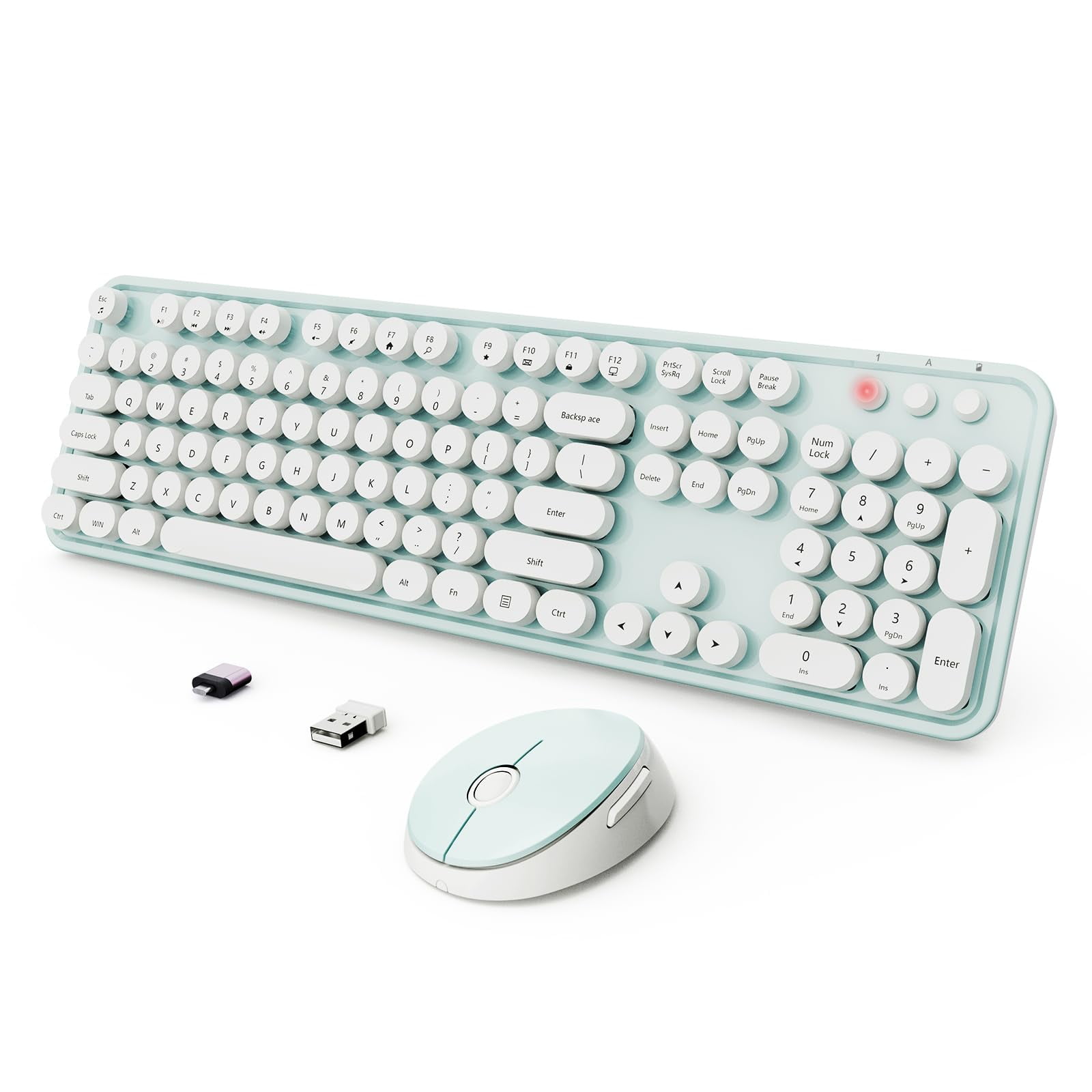 Wireless Keyboard and Mouse Combo, Ergonomic Full Size Typewriter Retro ...