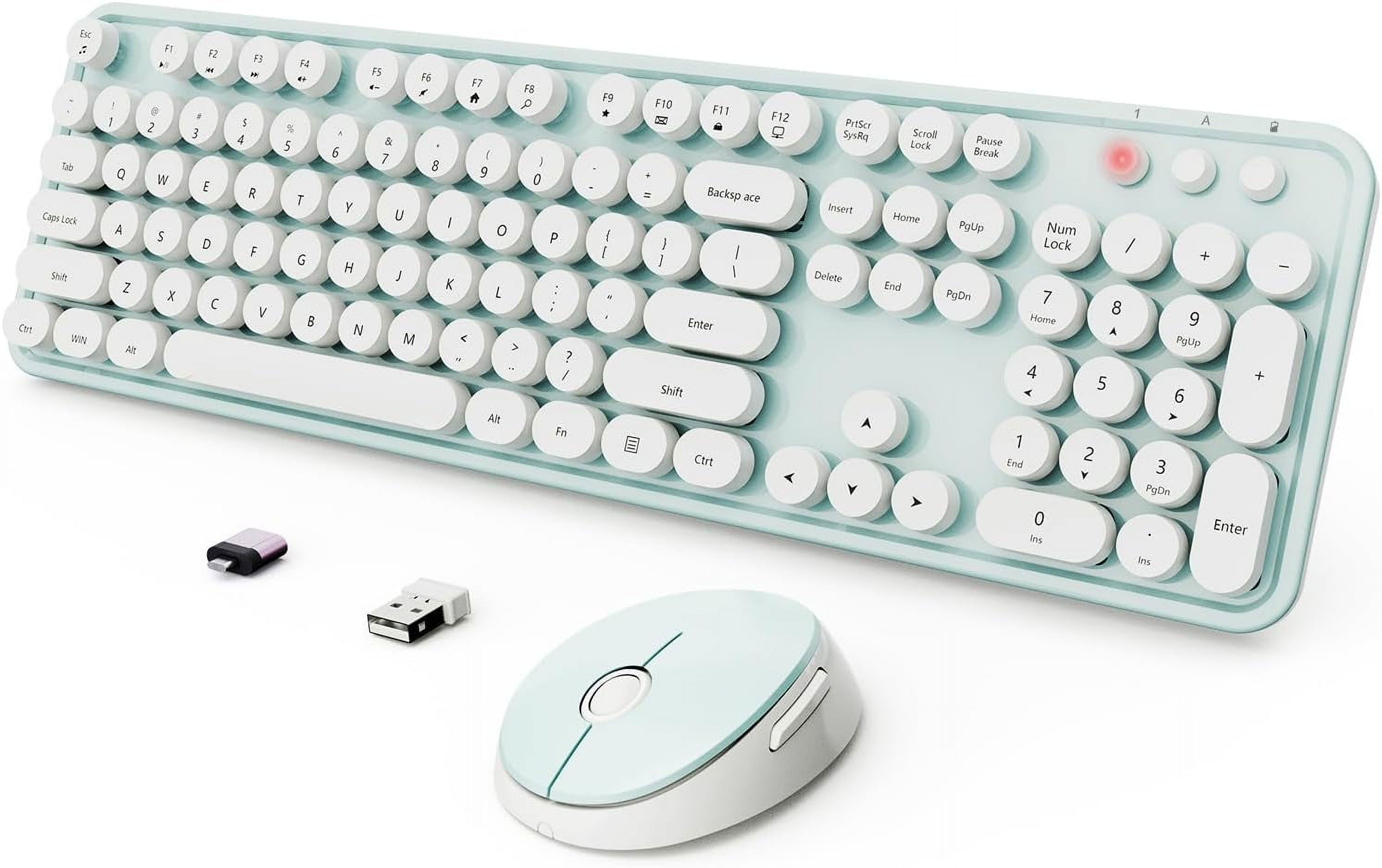 Wireless Keyboard and Mouse Combo, Ergonomic Full Size Typewriter Retro ...