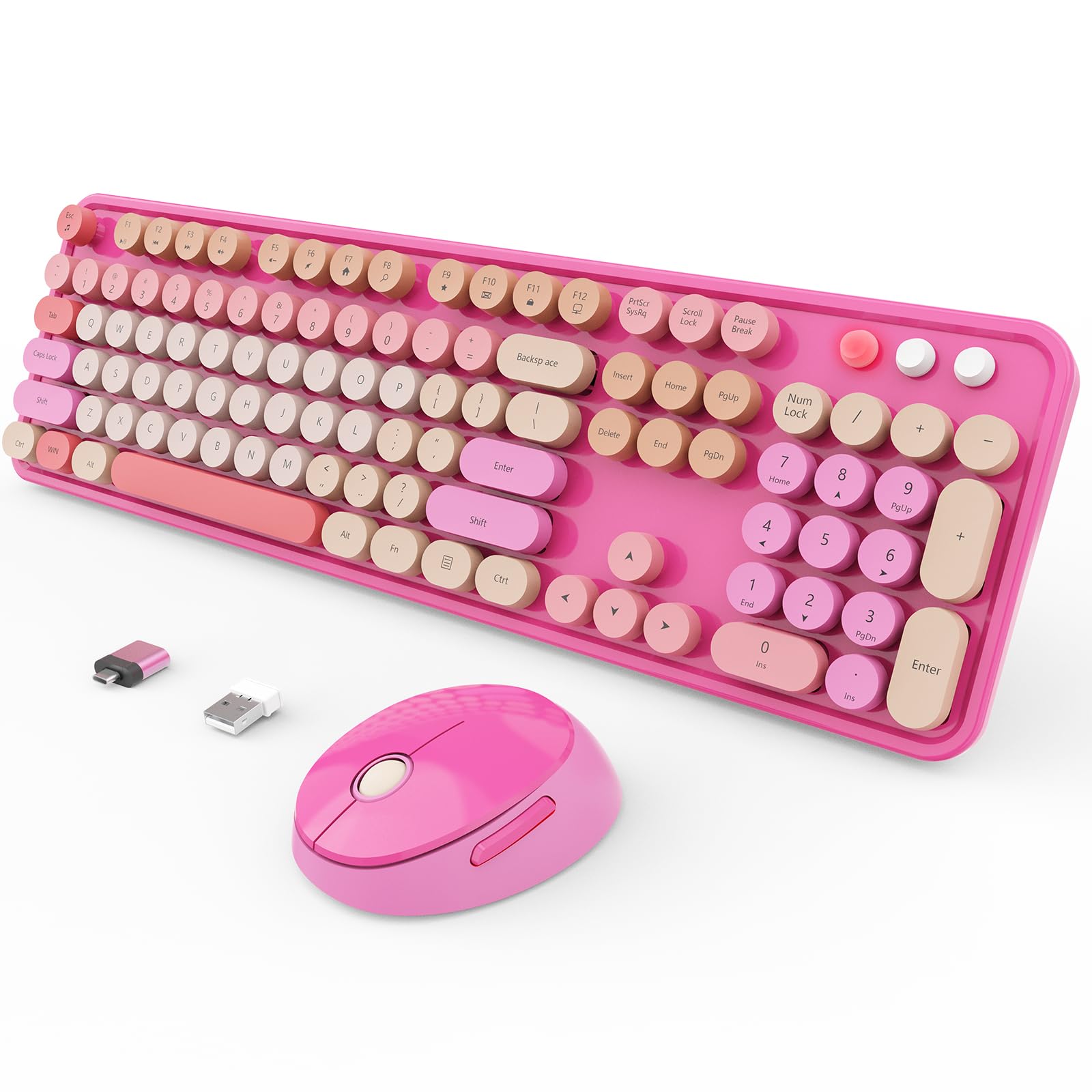 Wireless Keyboard and Mouse Combo, Ergonomic Full Size Typewriter Retro ...