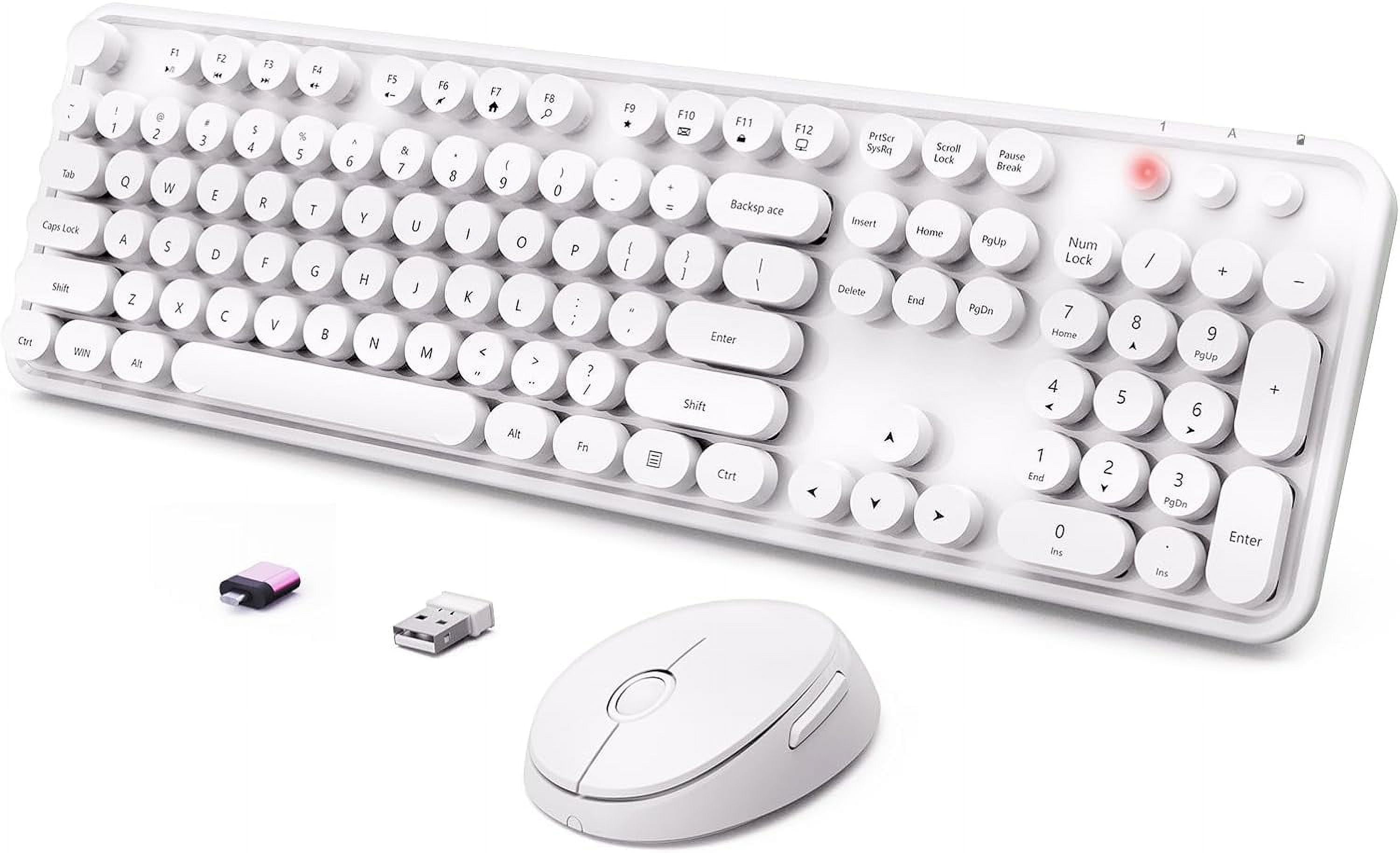 Wireless Keyboard and Mouse Combo, Ergonomic Full Size Typewriter Retro ...
