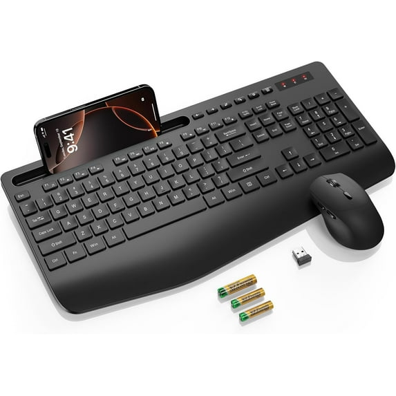 Wireless Keyboard and Mouse Combo - Full Size Ergonomic Wrist Rest ...