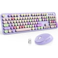 Wireless Keyboard and Mouse Combo, Full-Size Retro Round Keyboard and ...