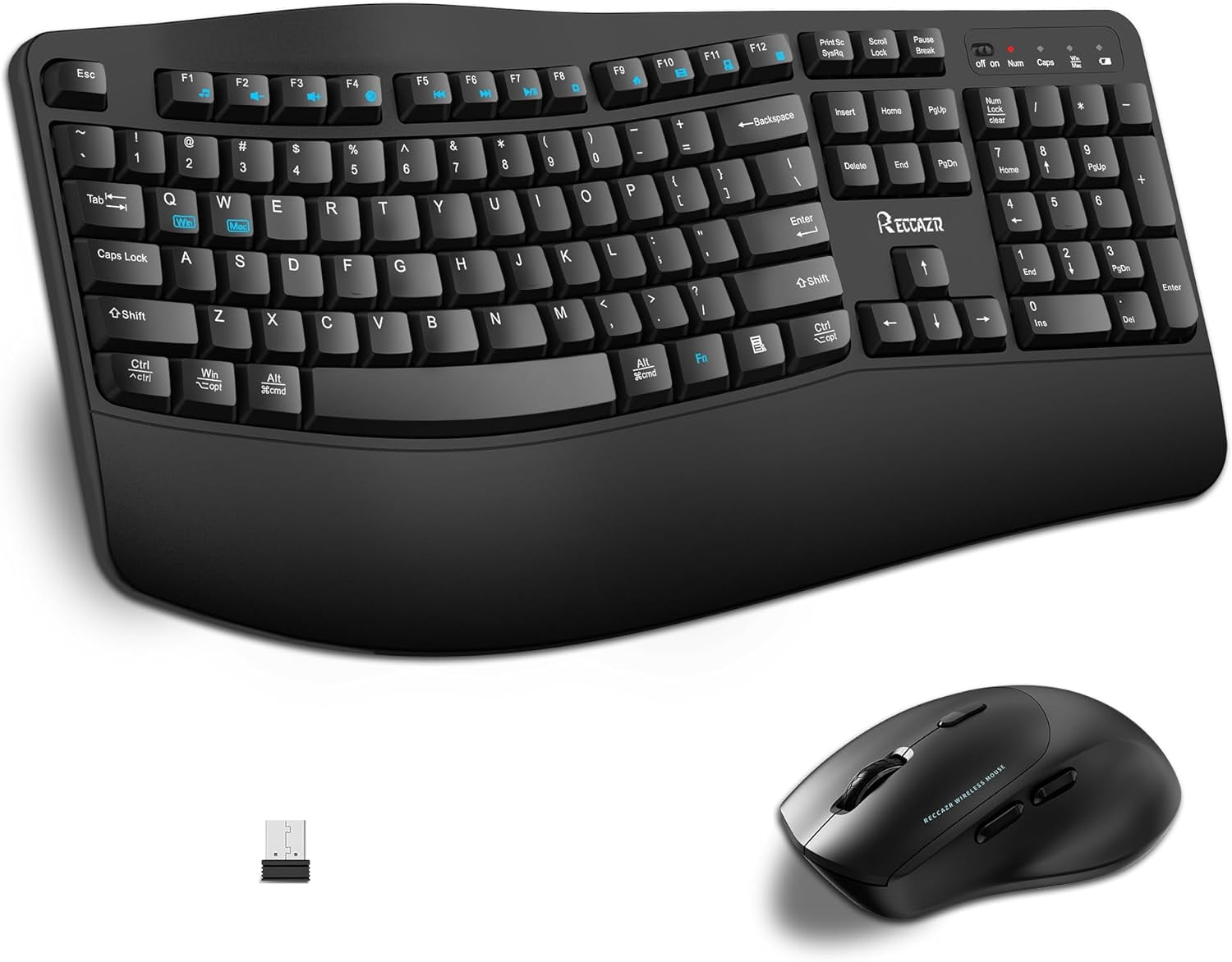 Wireless Keyboard and Mouse Combo, Full Size Wave Keys Ergonomic 2.4G ...
