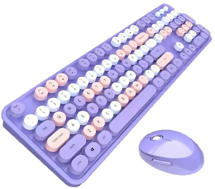 Wireless Keyboard and Mouse Combo Full-Sized 104-Key Cute Round Keycaps ...
