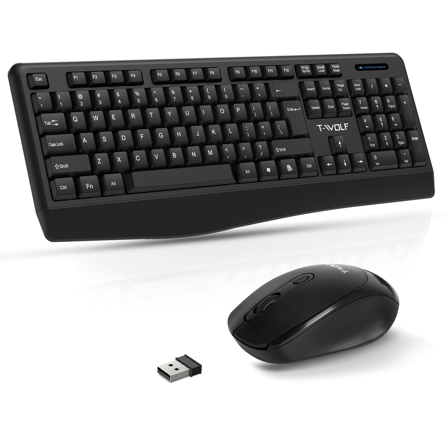 Wireless Keyboard and Mouse Combo with Wrist Rest, 2.4G Ergonomic Full ...