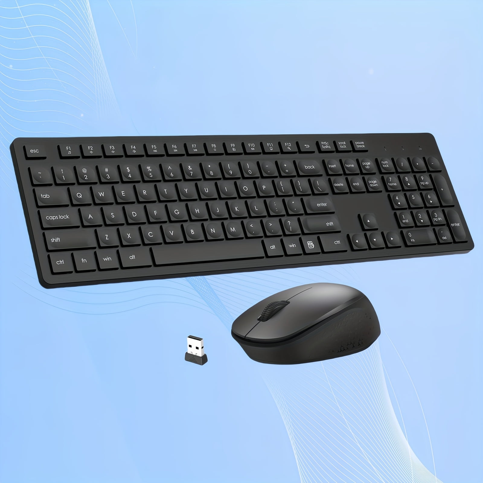 Wireless Keyboard And Mouse Combo, Full-Sized Ergonomic Design, 2.4GHz ...