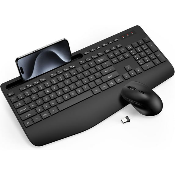 Wireless Keyboard and Mouse Combo - Full-Sized Ergonomic Keyboard with ...