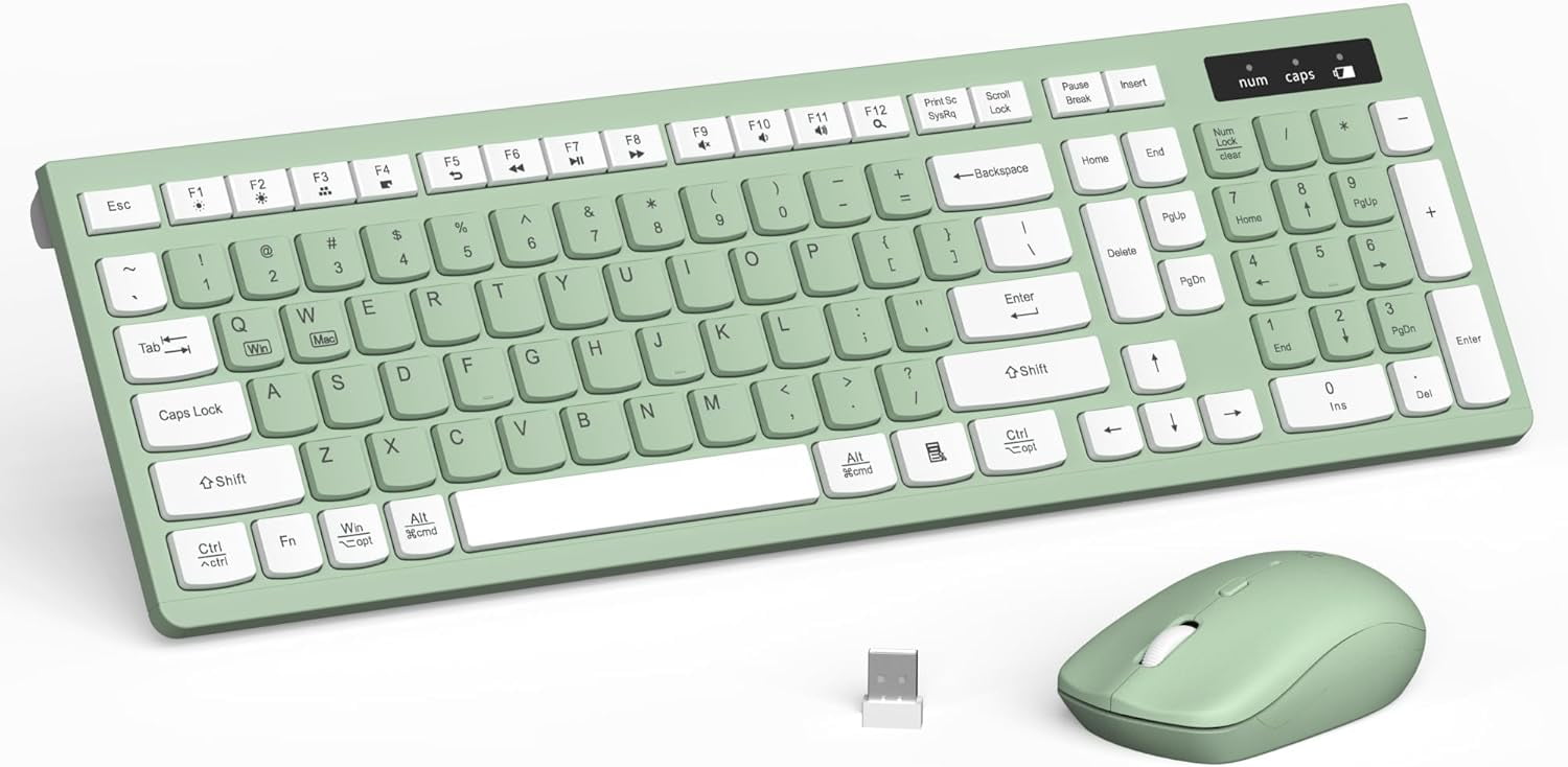 Wireless Keyboard and Mouse Combo, Full-Sized Wireless Keyboard and ...