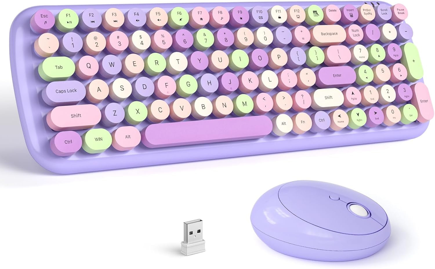 Wireless Keyboard and Mouse Combo - Lilac Purple Round Keycap Keyboard ...