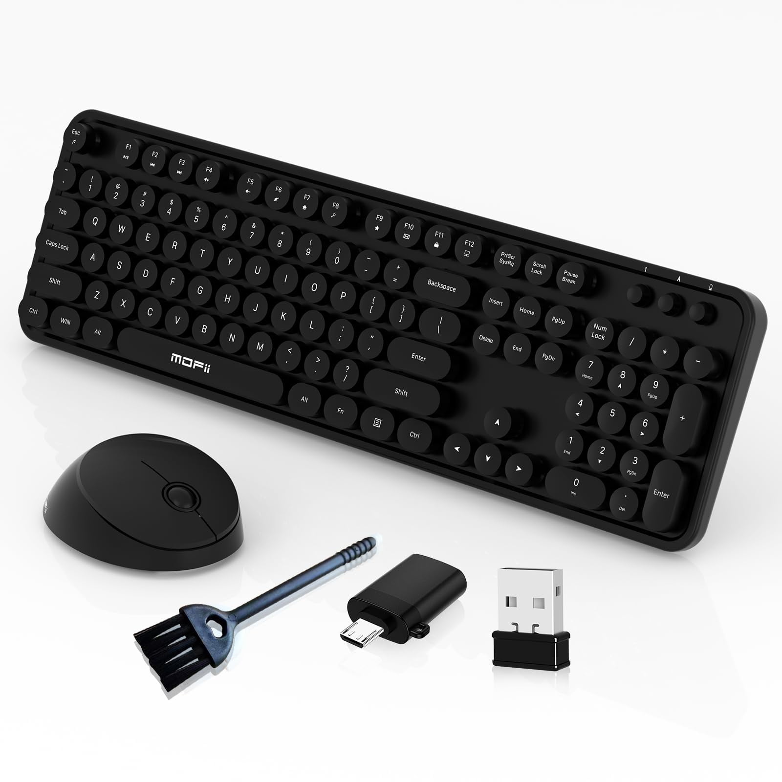 Wireless Keyboard and Mouse Combo, MOFII 104 Keys Full-Size Retro Round ...