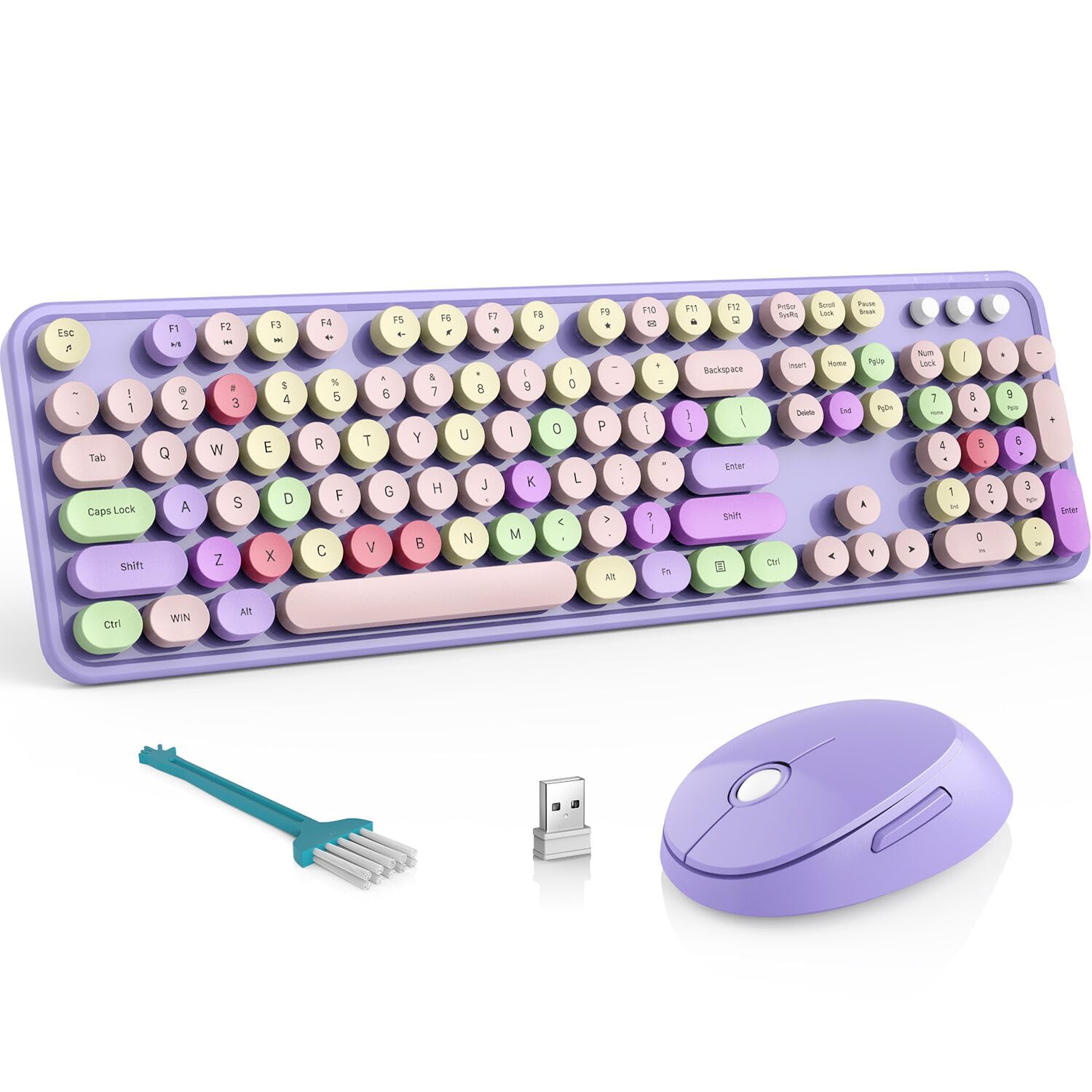 Wireless Keyboard and Mouse Combo, MOFII Full-Size Retro Round Keyboard ...