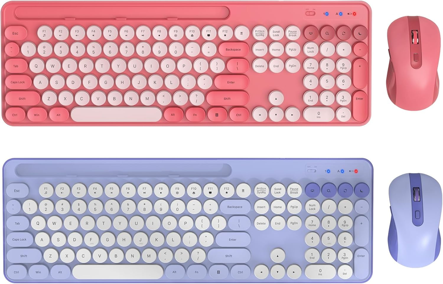 Wireless Keyboard And Mouse Combo Pink And Purple Retro Round Keycaps Cute Full Size Typewriter