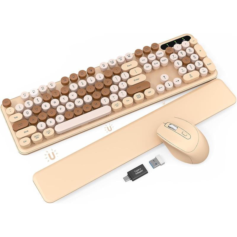 Wireless Keyboard and Mouse Combo - Pink Retro Keyboard with Round ...