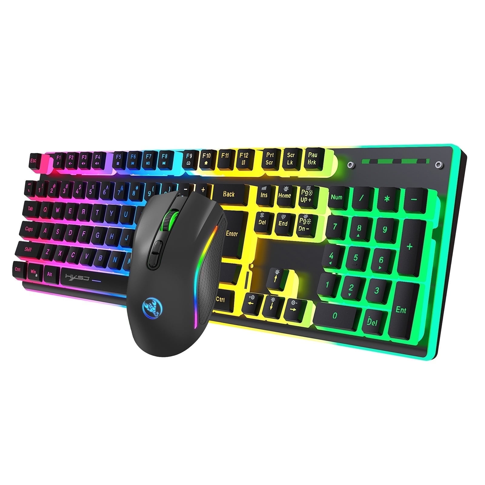 Wireless Keyboard and Mouse Combo, RGB Backlit Rechargeable Gaming ...