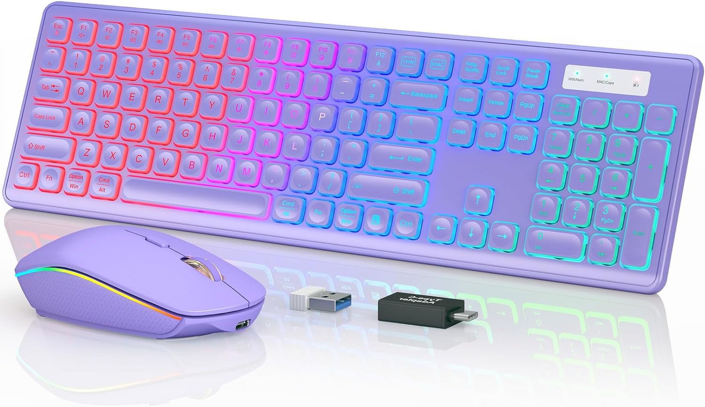 Wireless Keyboard and Mouse Combo, RGB Backlit, Rechargeable & Light Up ...