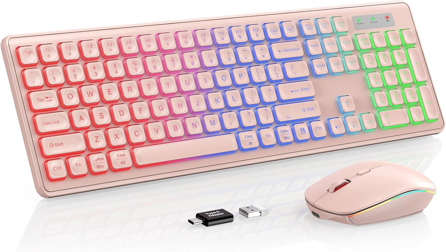 Wireless Keyboard and Mouse Combo, RGB Backlit, Rechargeable & Light Up ...