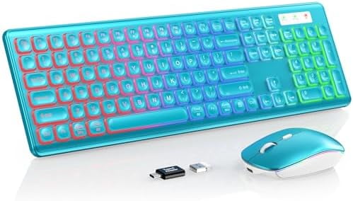 Wireless Keyboard and Mouse Combo, RGB Backlit, Rechargeable & Light Up ...