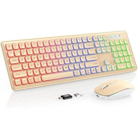 Wireless Keyboard and Mouse Combo, RGB Backlit, Rechargeable & Light Up ...