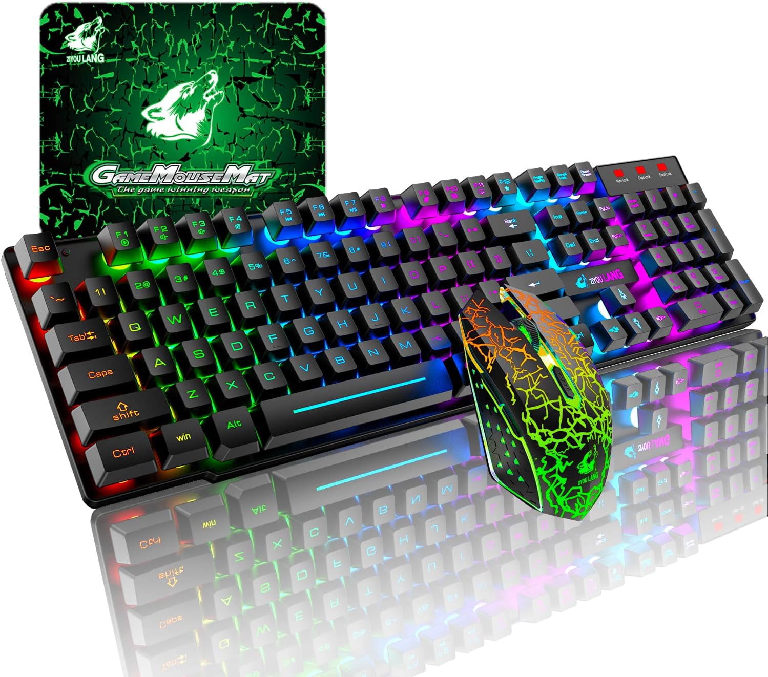 Free Shipping! Wireless Keyboard Mouse Combo, Rainbow Backlit 2.4G ...