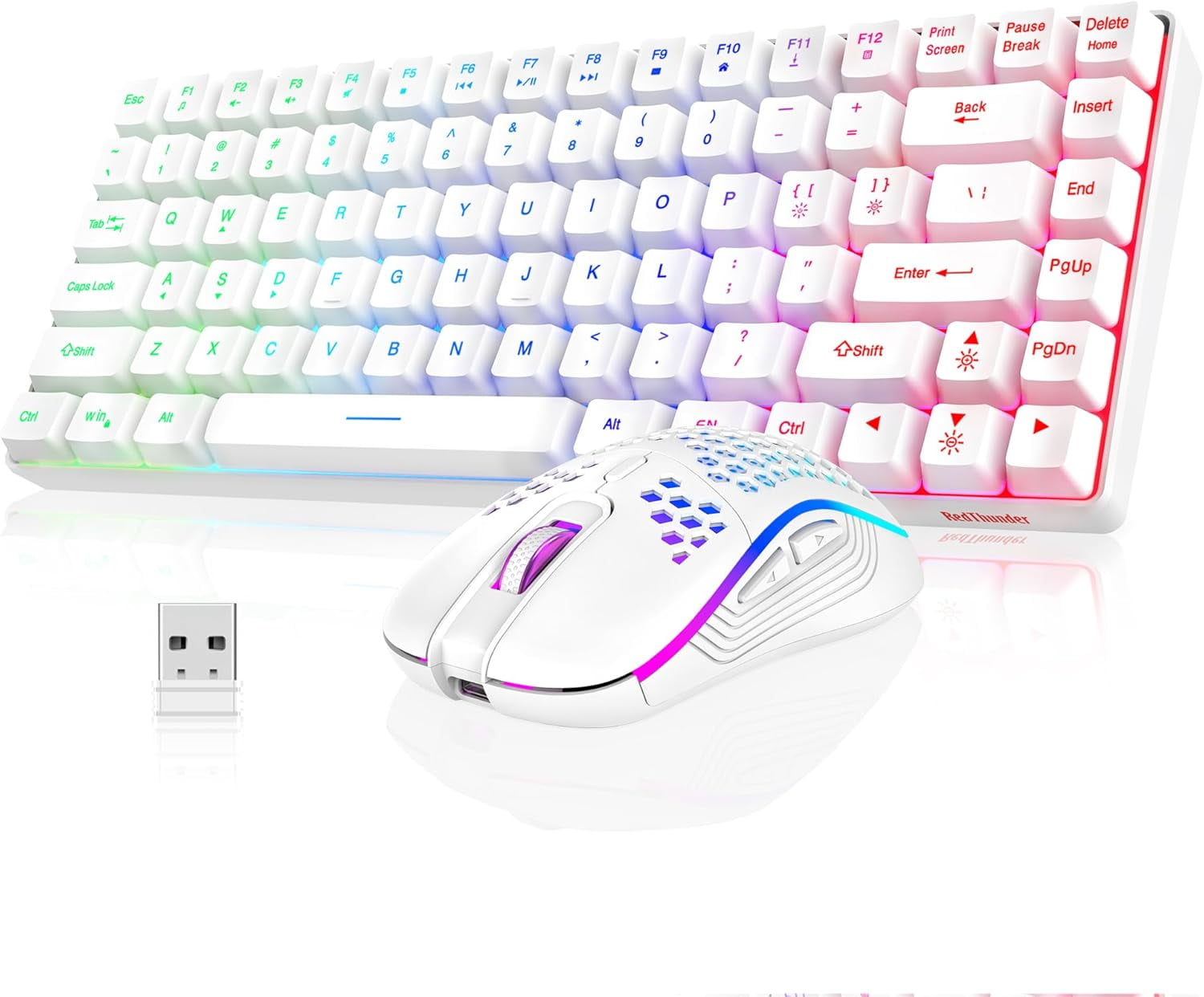 Wireless Keyboard and Mouse Combo, Rainbow Backlit Rechargeable Battery ...