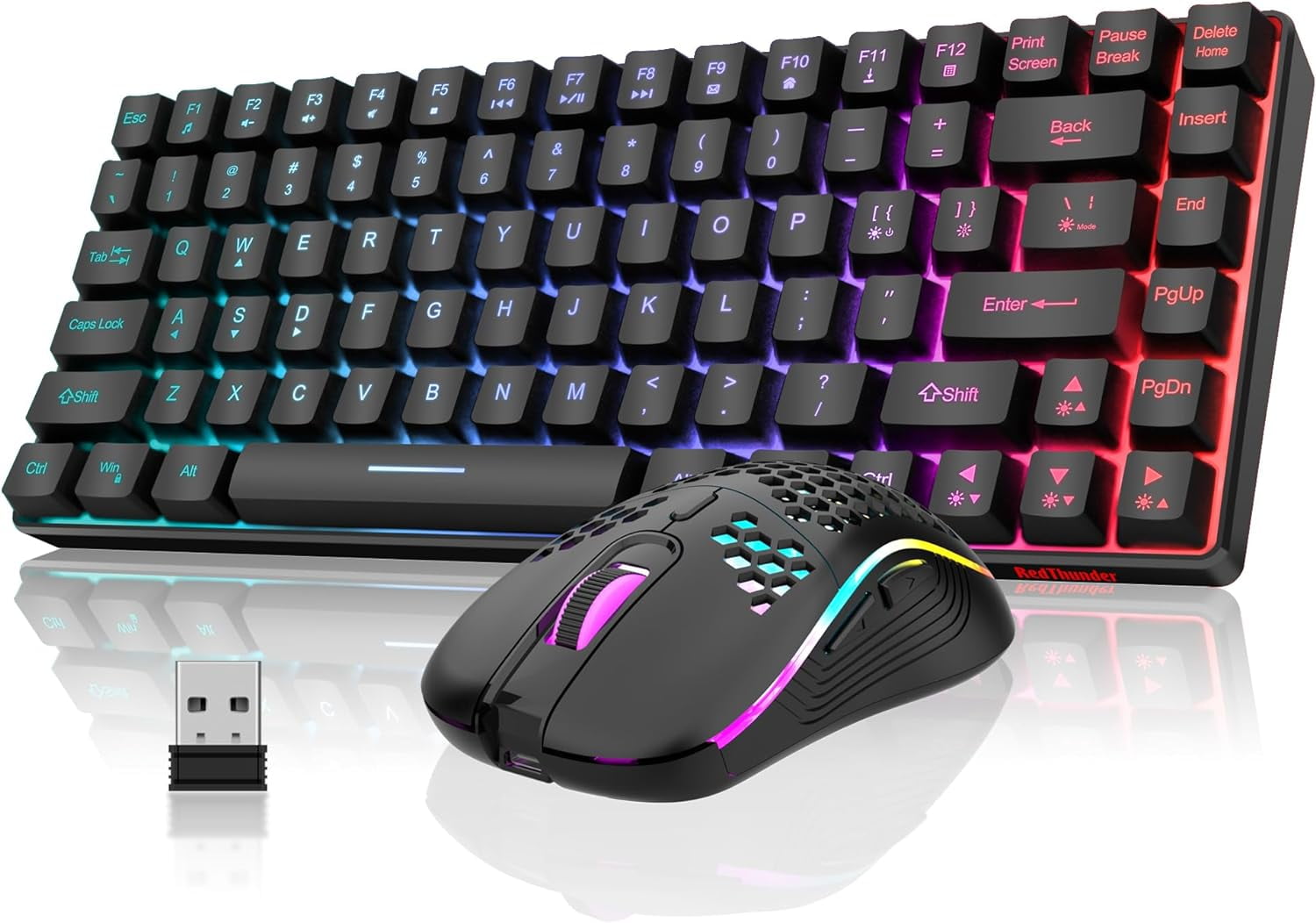 Wireless Keyboard and Mouse Combo, Rainbow Backlit Rechargeable Battery ...