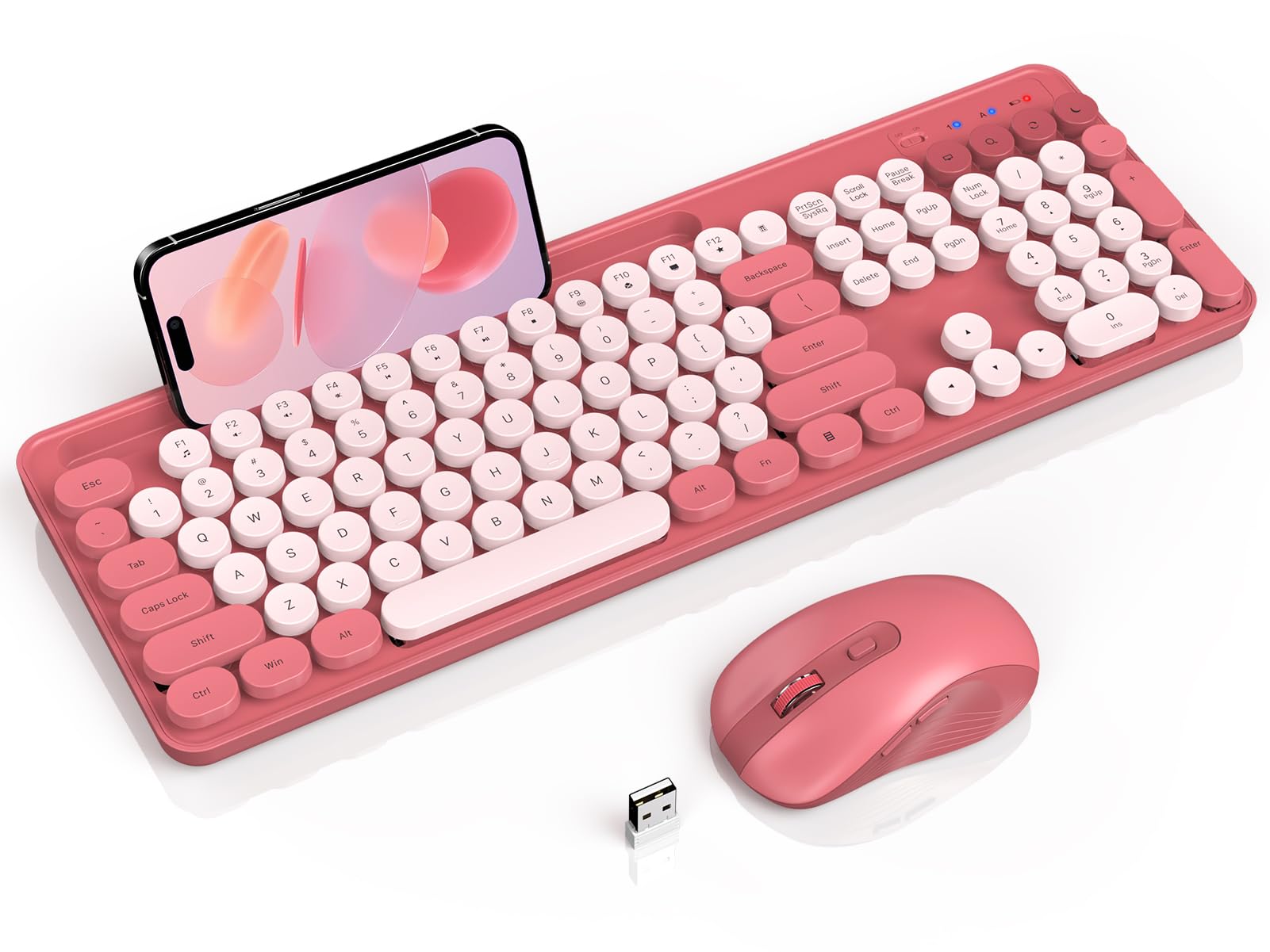 Wireless Keyboard and Mouse Combo, Retro Round Keycap Typewriter Keyboard with Phone/Tablet ...
