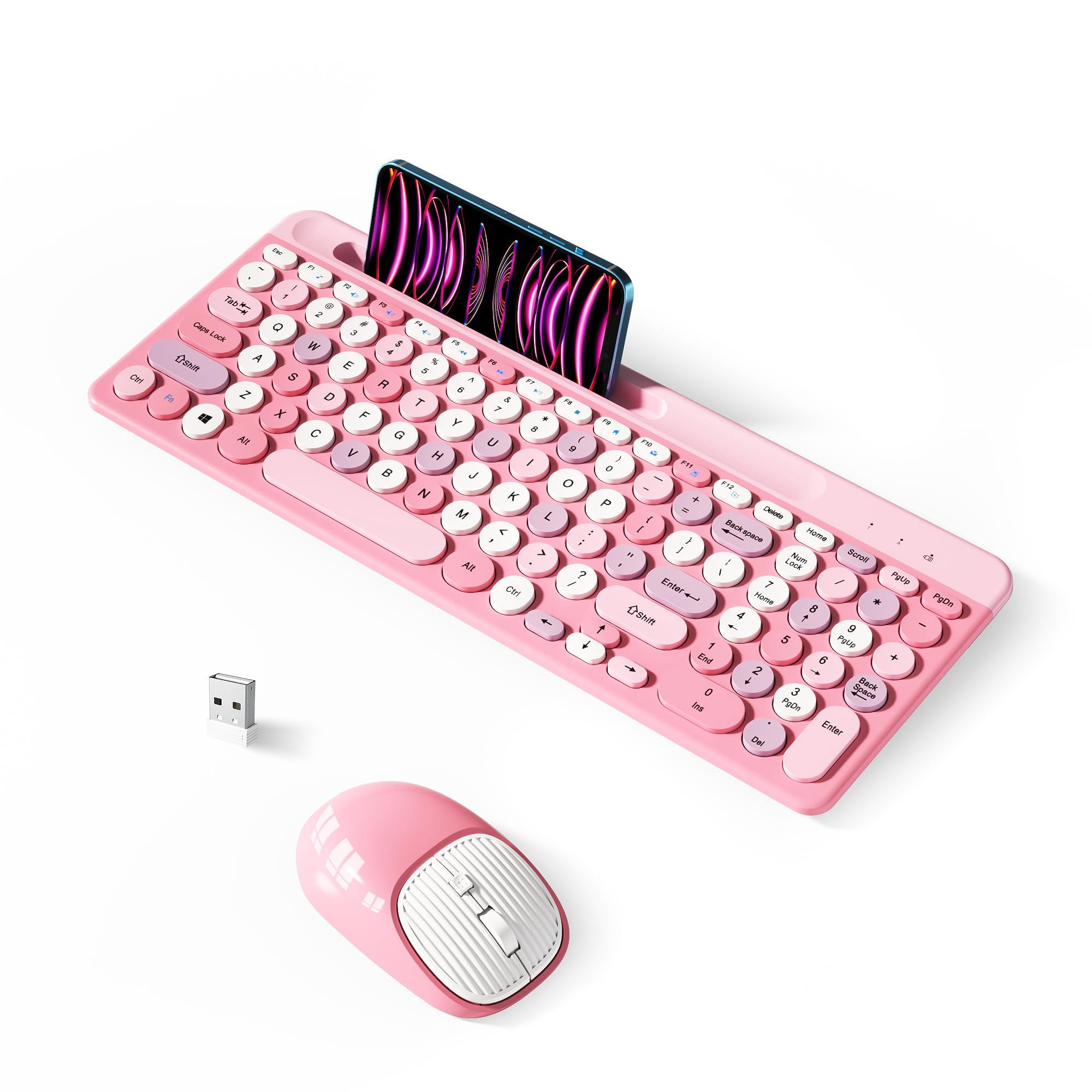 Wireless Keyboard and Mouse Combo, Retro Wireless Keyboard with Round ...
