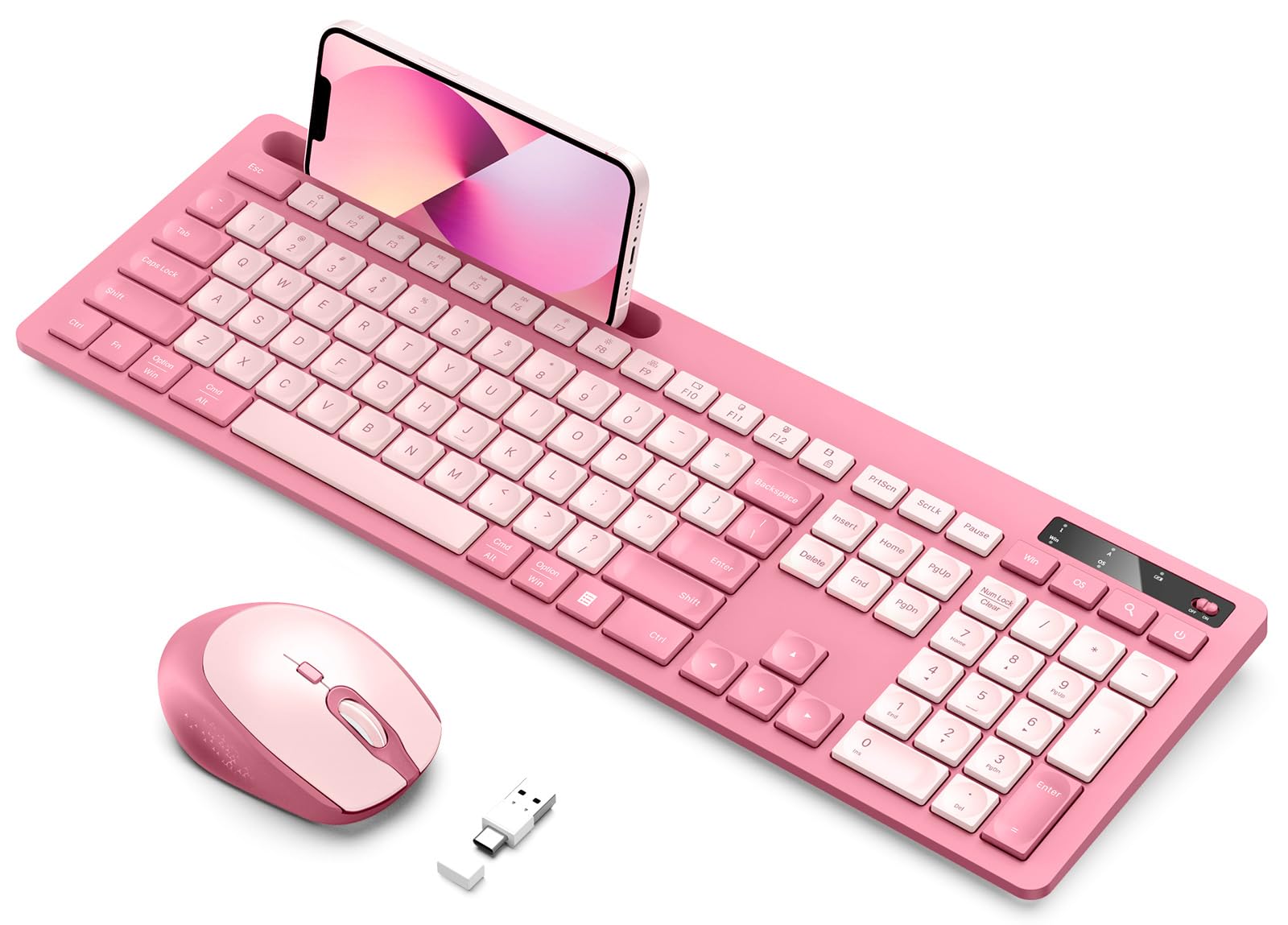 Wireless Keyboard and Mouse Combo Rose Pink, Vivefox USB A & Type C ...