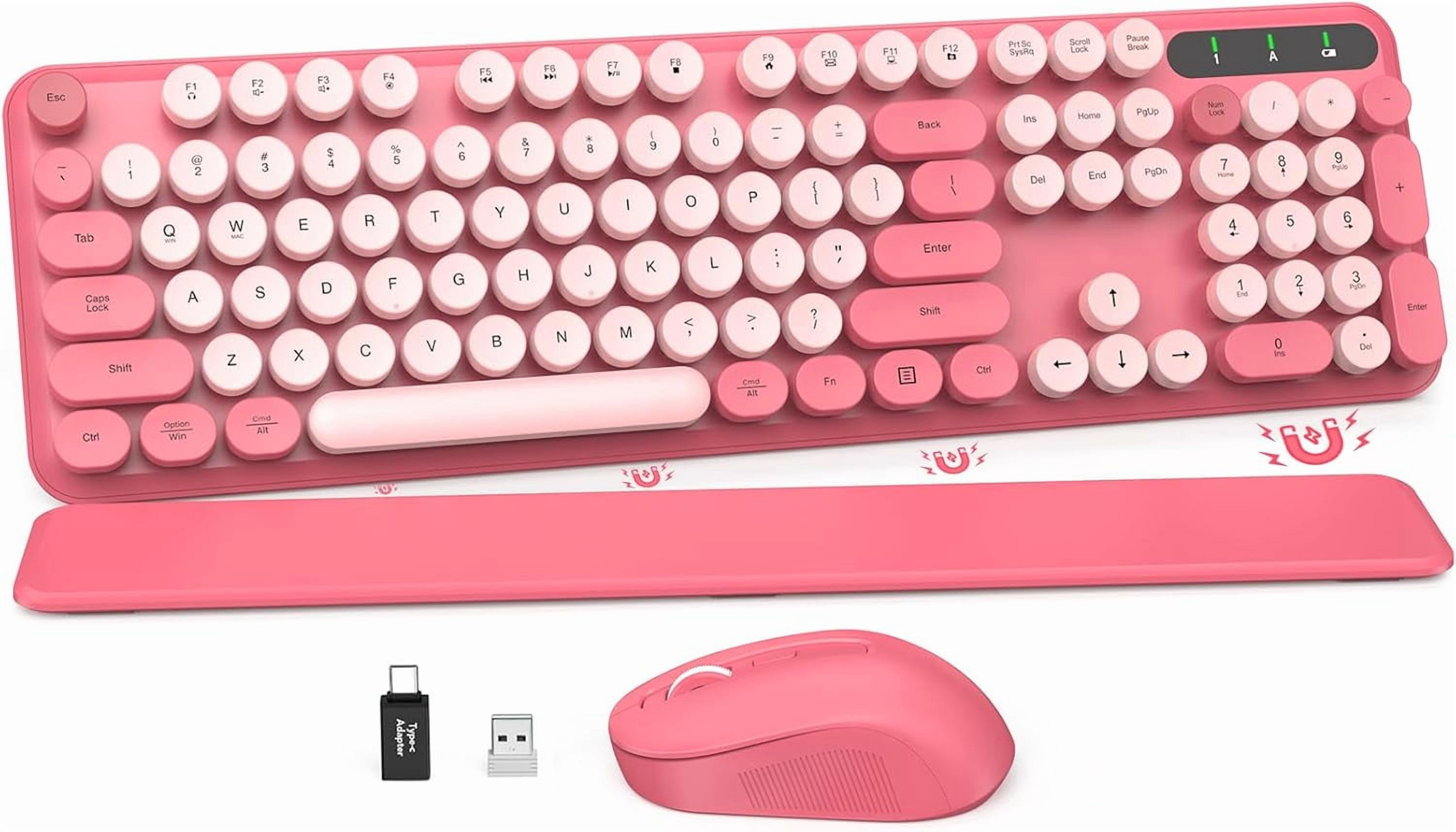 Wireless Keyboard and Mouse Combo - Round Keycaps, Full-Size Retro ...