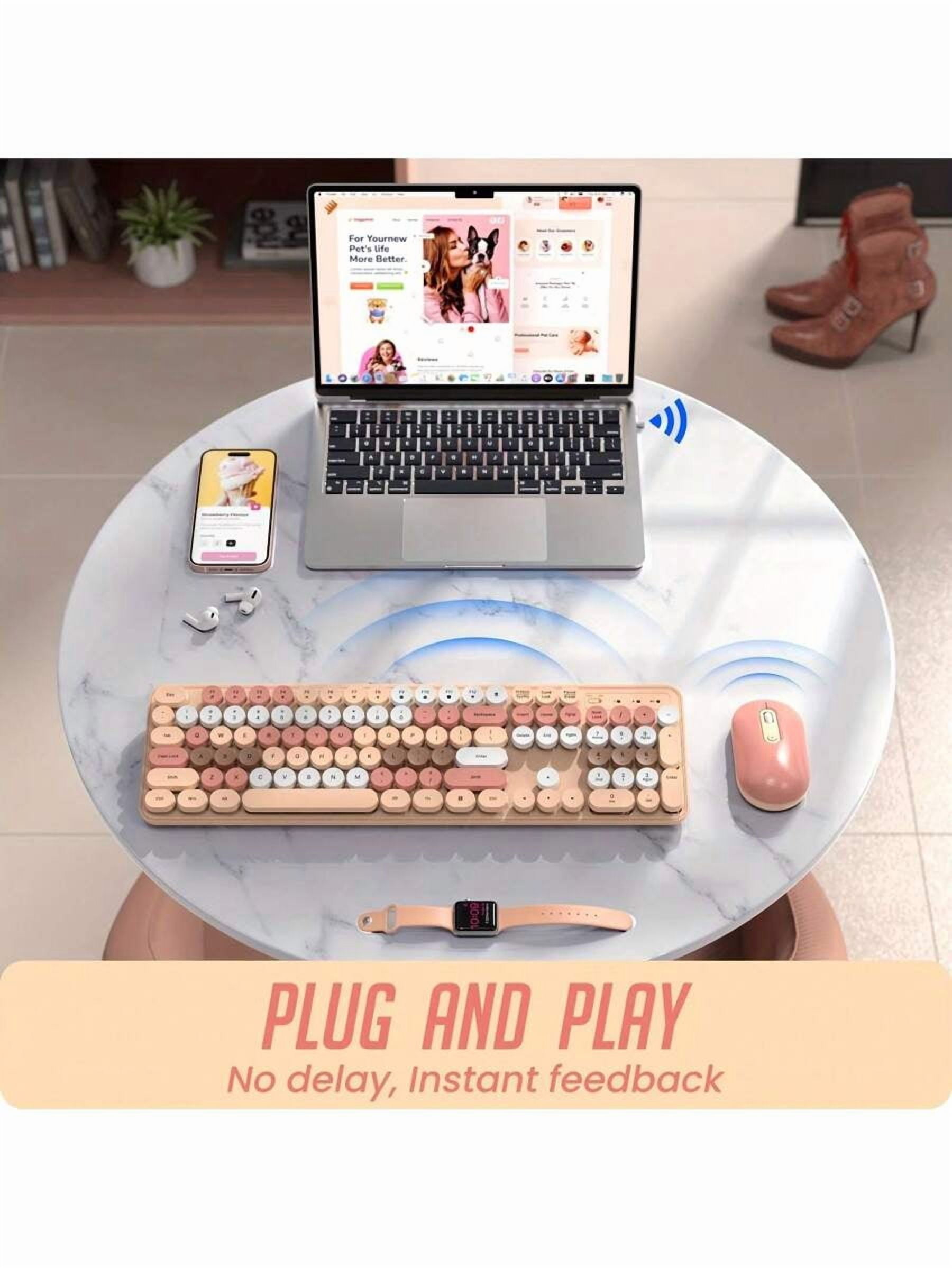 Wireless Keyboard and Mouse Combo - Silent Typing, Full-Size Retro ...