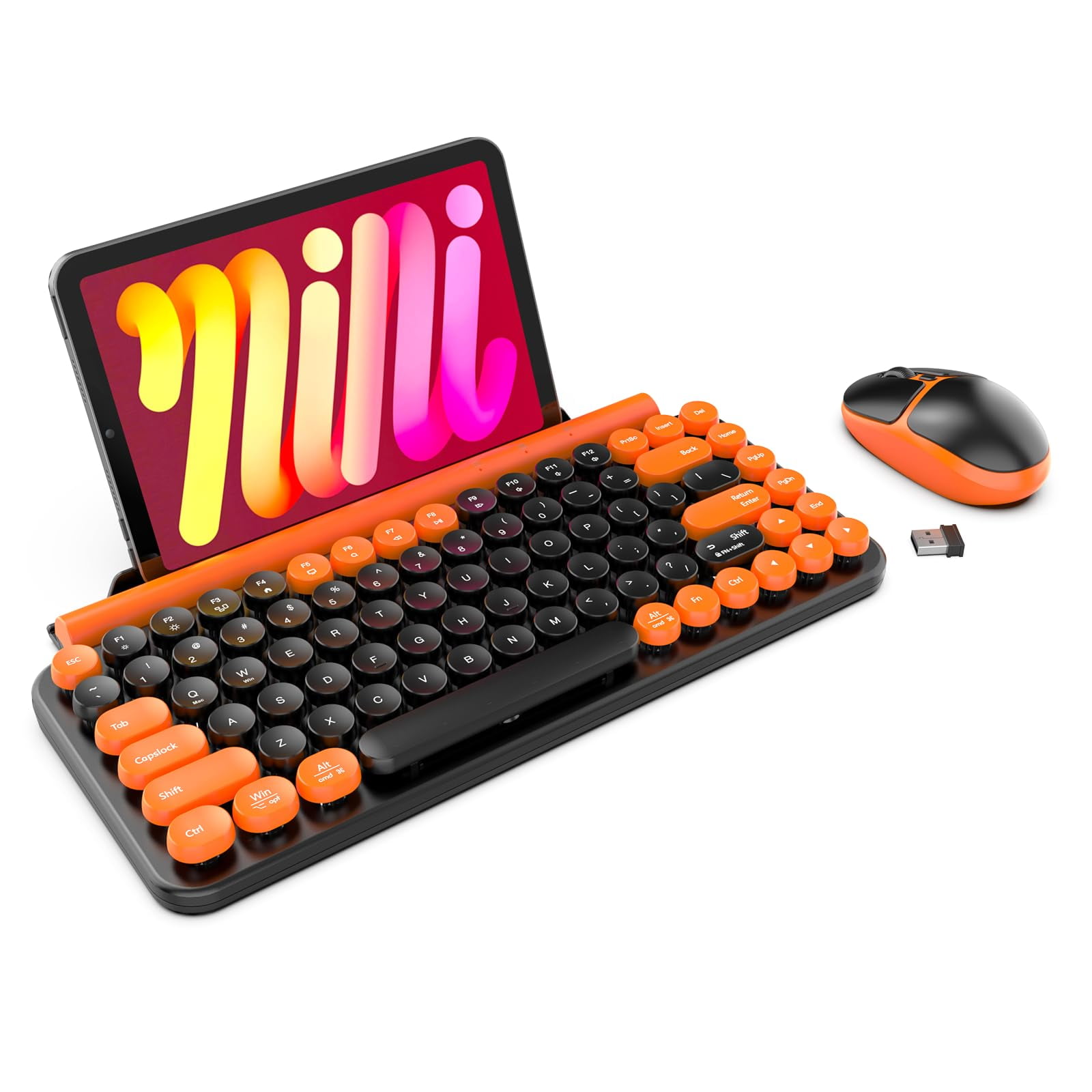 Wireless Keyboard And Mouse Combo Soueto Retro Round Keycap Typewriter Keyboard With Phone