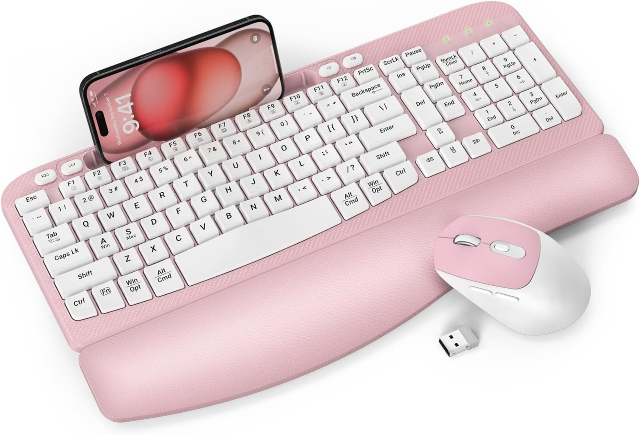 Wireless Keyboard and Mouse Combo, Wave Keys Full-Sized Ergonomic ...