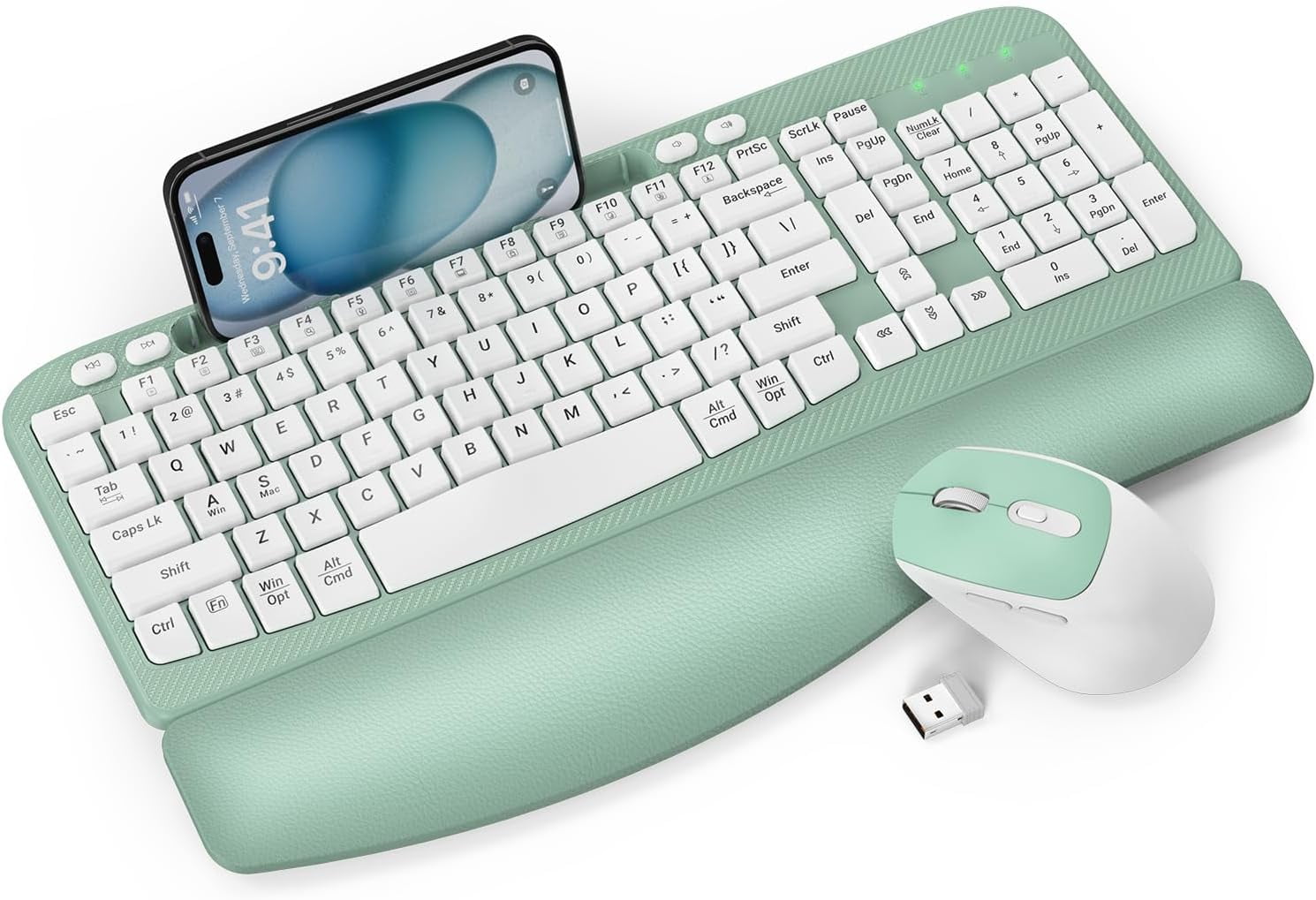 Wireless Keyboard and Mouse Combo, Wave Keys Full-Sized Ergonomic ...