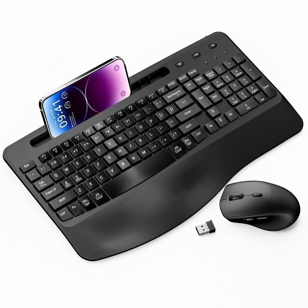 Wireless Rechargable Keyboard and Mouse Ergonomic Combo, Moojay 2.4G ...