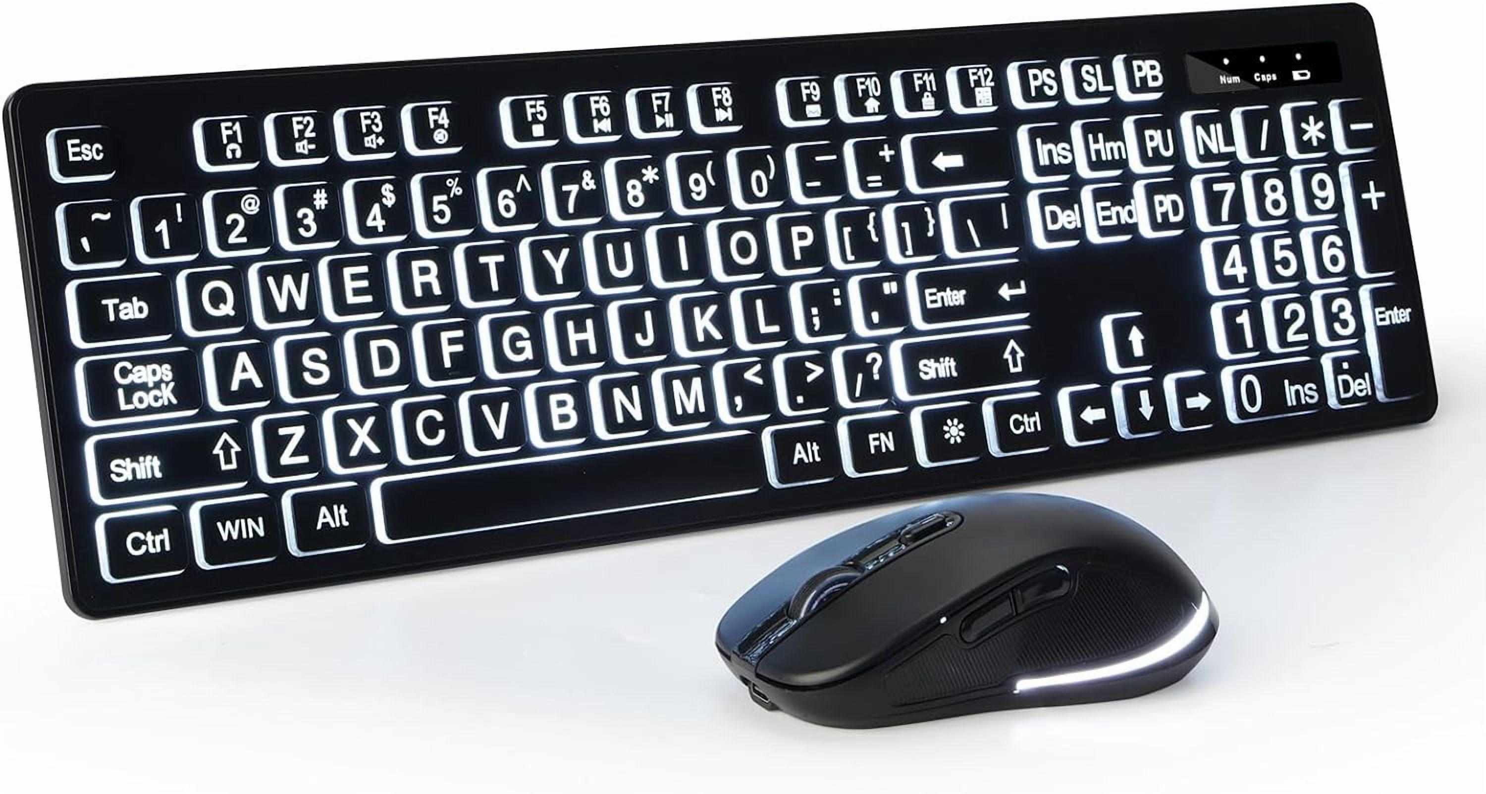 Wireless Keyboard and Mouse - Large Print Wireless Keyboard, 2.4G Full ...