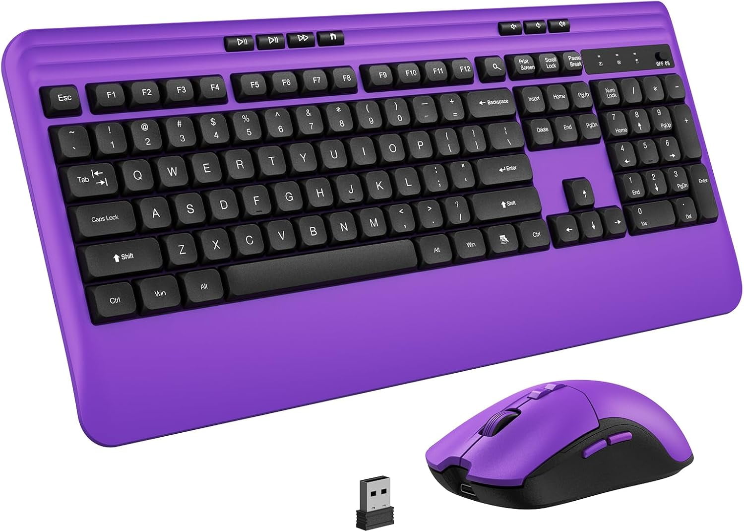 Wireless Keyboard and Mouse Set with Quiet Keys 2.4G Full Size Purple ...