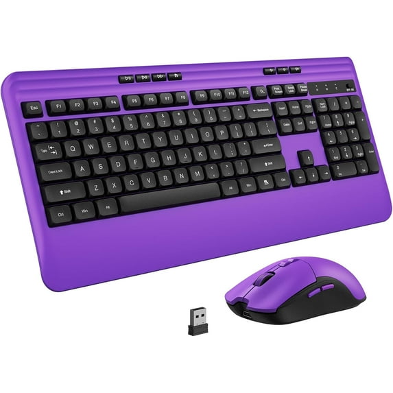 Wireless Keyboard and Mouse Set with Quiet Keys, 2.4G Full Size Purple ...