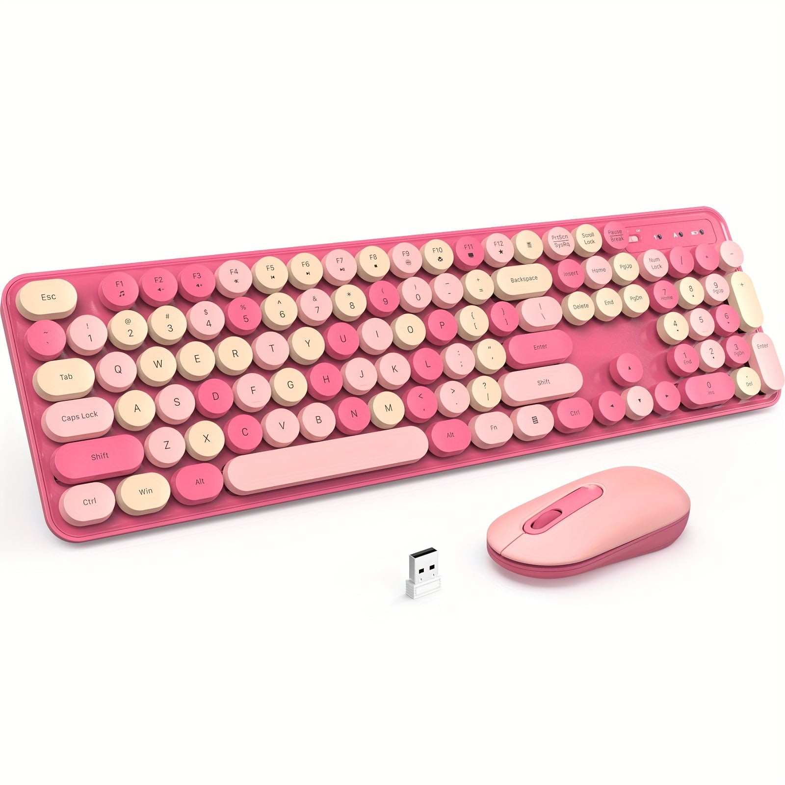 Wireless Keyboard And Mouse, Silent Keyboard Mouse Combo, Full-Sized Colorful Typewriter ...