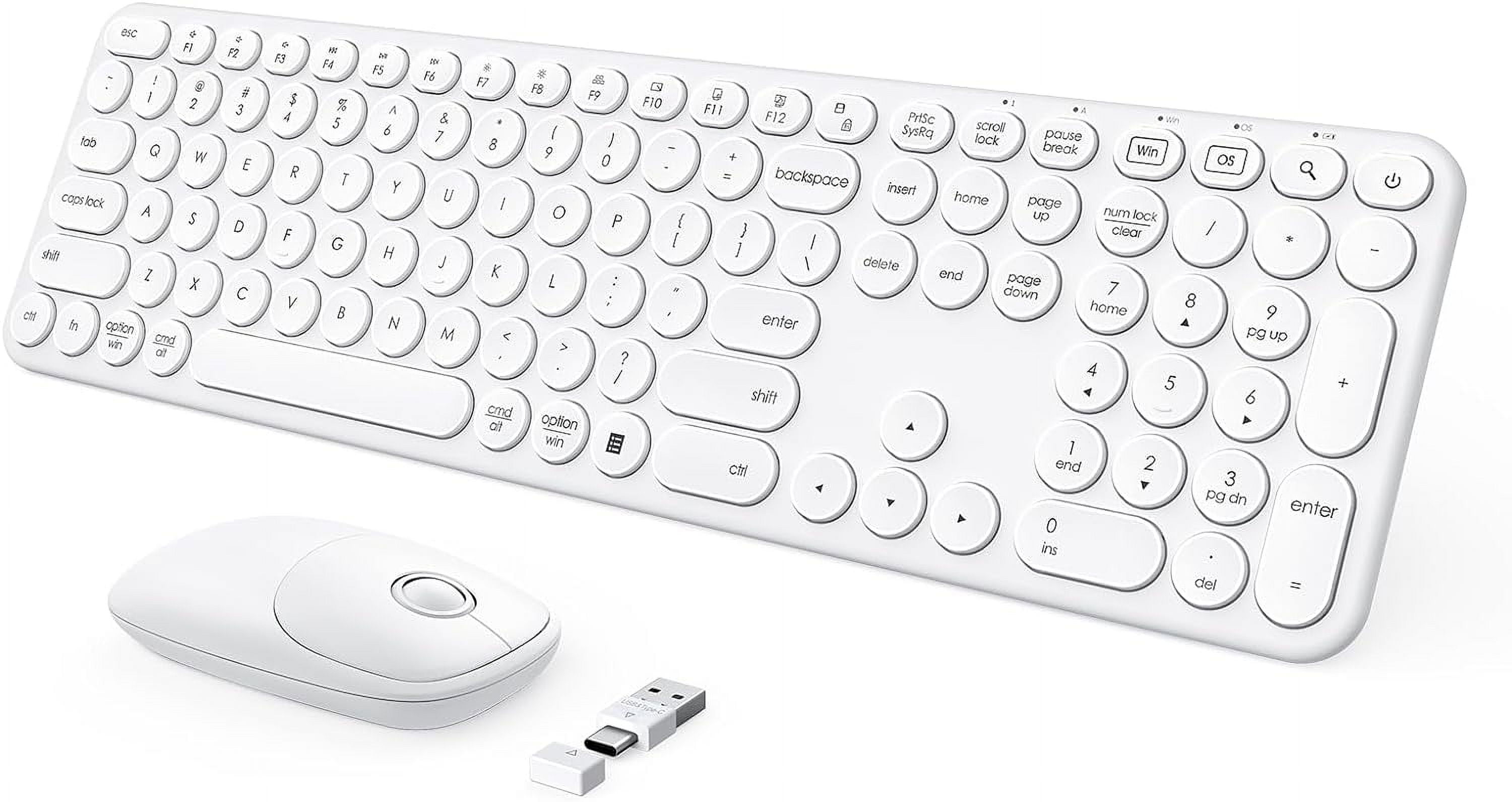 Wireless Keyboard and Mouse, USB & Type C 2-in-1 Receiver, Full Size ...