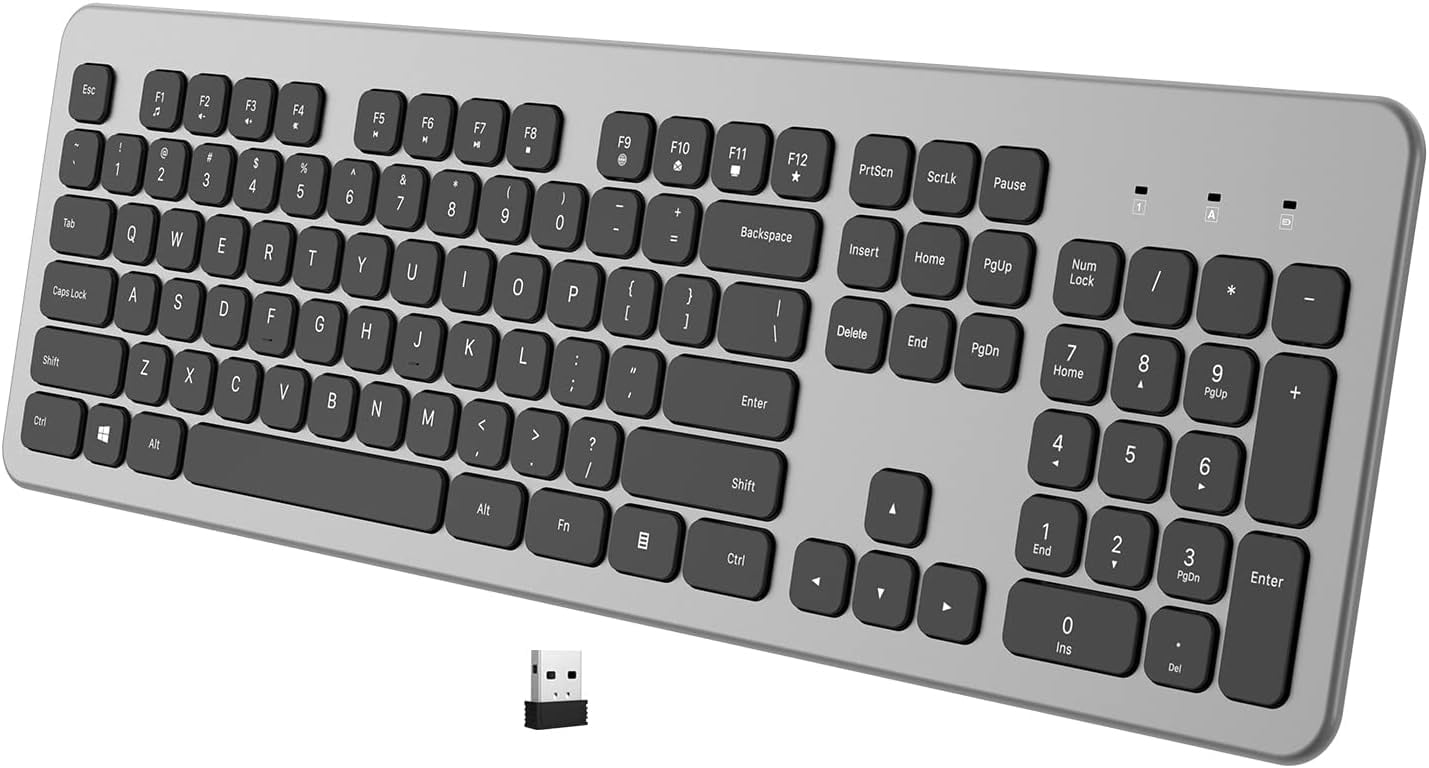 Wireless Keyboard,Quiet 2.4Ghz Computer Keyboard, Slim 104 Keys Full ...