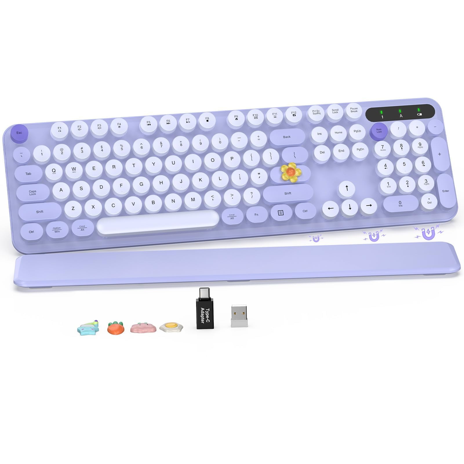 Wireless Keyboard, Round Keycaps, Retro Typewriter Keyboard with Wrist ...