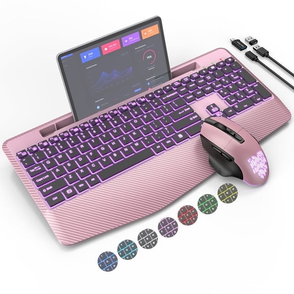 Wireless Keyboard and Mouse Backlits, Wrist Rest, Jiggler Mouse-roas ...