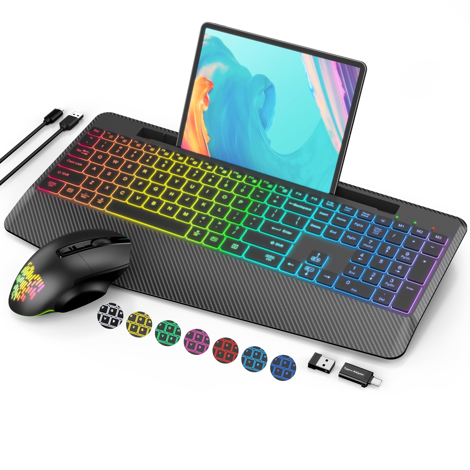 Wireless Keyboard and Mouse Backlits, Wrist Rest, Jiggler Mouse ...