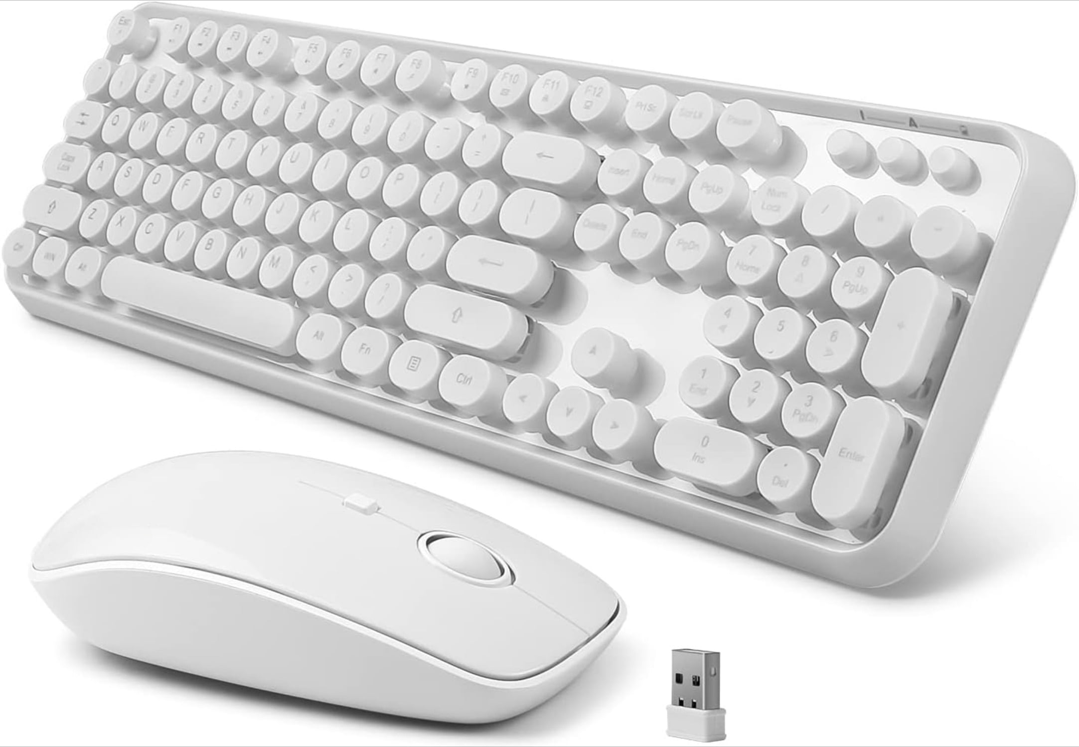 Wireless Keyboard and Mouse Combo, 104 Keys Full-Sized 2.4 GHz Round ...