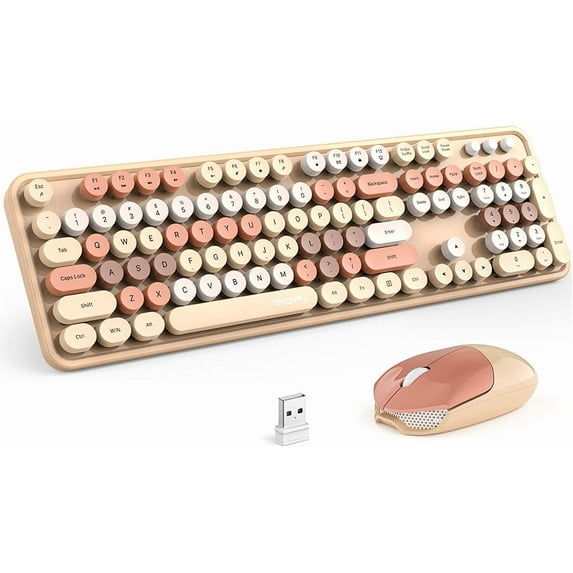 Wireless Keyboard and Mouse Combo,2.4GHz Retro Full-Size with Number ...