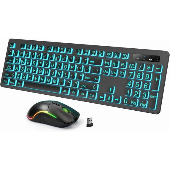 Wireless Keyboard and Mouse Combo, 2.4Ghz USB Retro Full Size ...