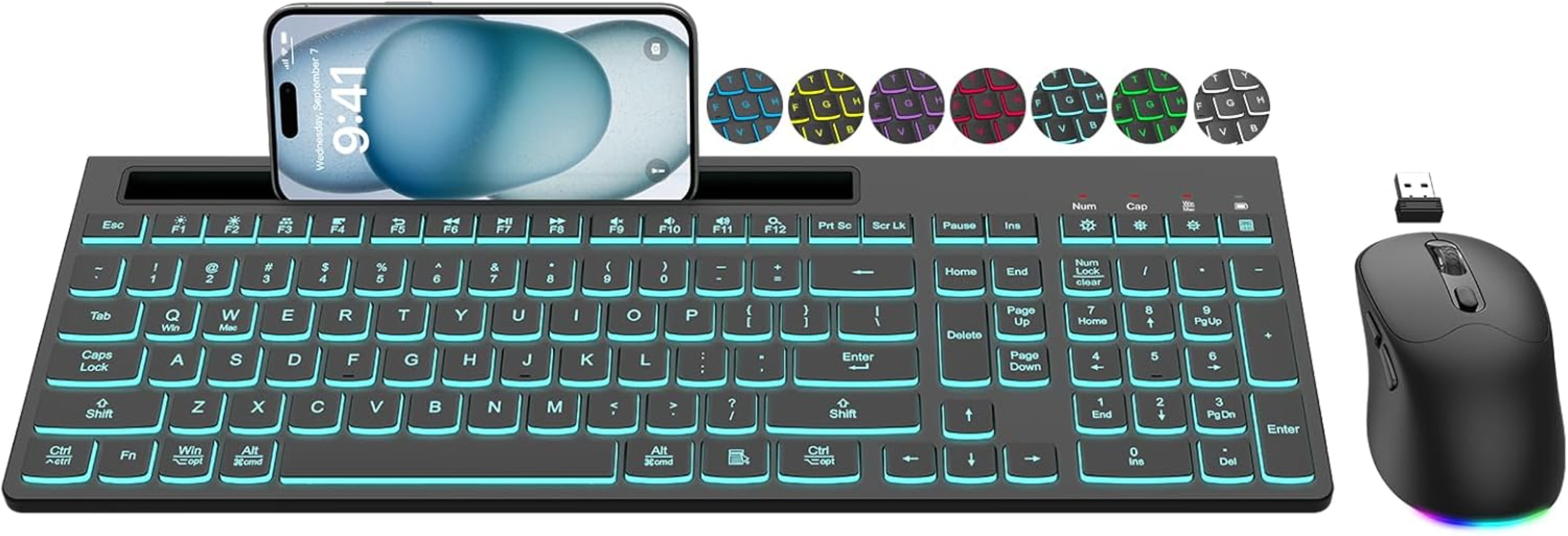 Wireless Keyboard and Mouse Combo, 7 Backlit Effects, Light Up Letters ...
