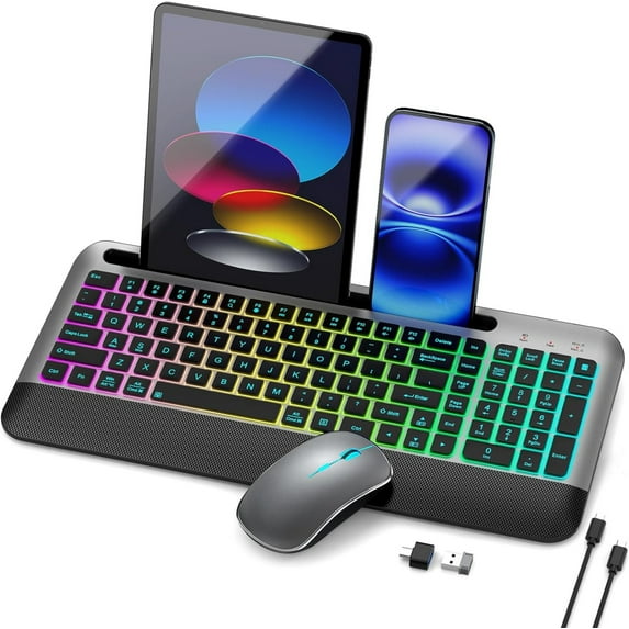 Wireless Keyboard and Mouse Combo Backlit - Compact Quiet Keyboard with ...
